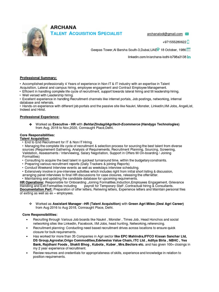 Archana CV PDF | PDF | Recruitment | Business