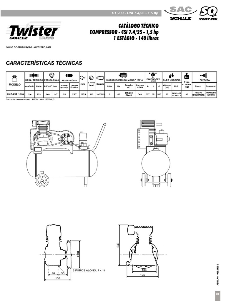 Manual do Compressor Schulz 1,5 hp | PDF | Motores | Engenharia Mecânica