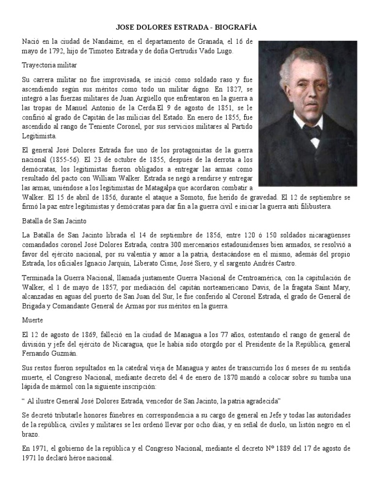 Jose Dolores Estrada - Biografía Corta | PDF | Conflictos | Militar