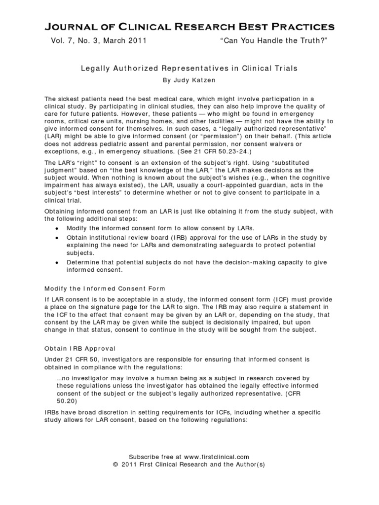 Legally Authorized Representatives in Clinical Trials | PDF | Informed ...