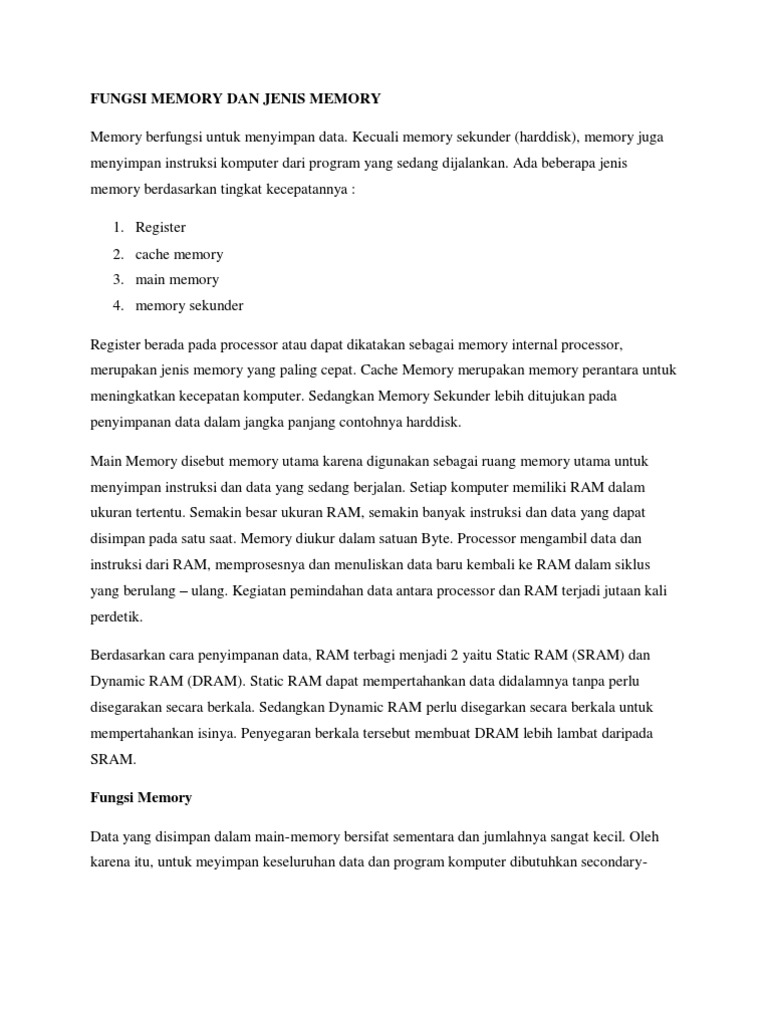 Fungsi Memory Dan Jenis Memory | PDF