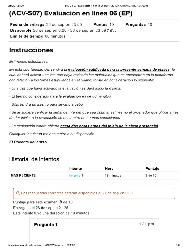 (ACV-S07) Evaluación en Línea 06 (EP) - QUIMICA INORGANICA (13235) | PDF | Redox | Física ...