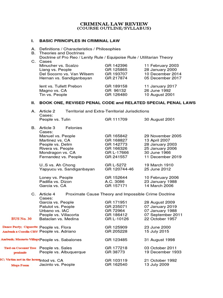 Criminal Law Review: (Course Outline/Syllabus) | PDF | Public Law ...