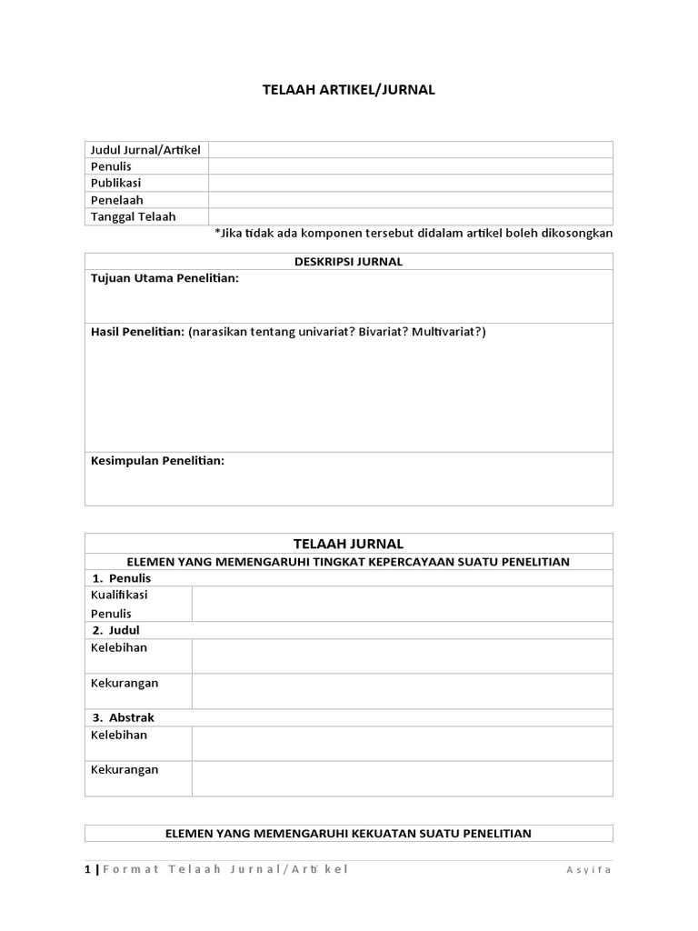 Format Telaah Artikel | PDF