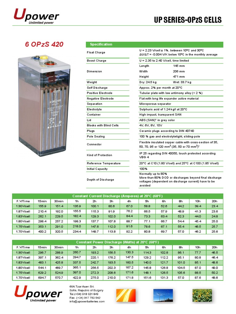 6 Opzs 420: Up Series-Opzs Cells | PDF | Electrical Equipment | Materials