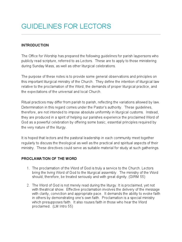 Guidelines For Lectors | PDF | Mass (Liturgy) | Liturgy