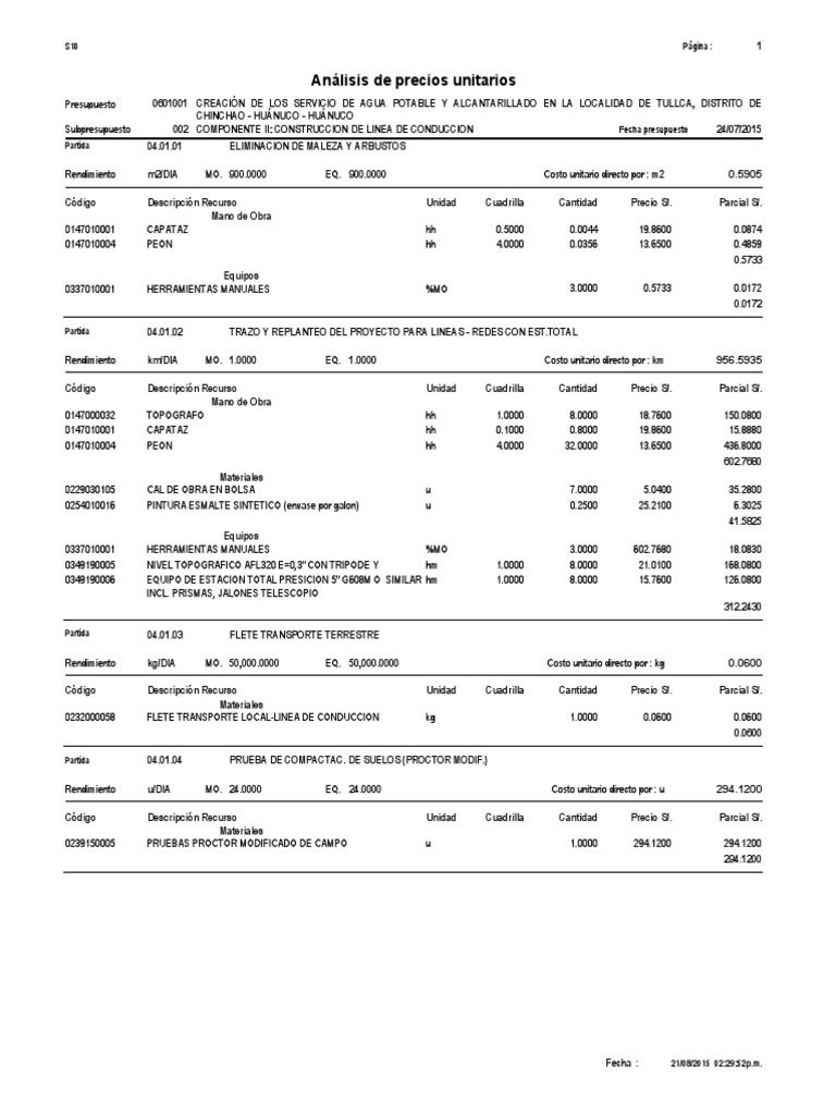Acu Componente Ii Construccion de Linea de Conduccion | PDF | Hormigón | Presupuesto