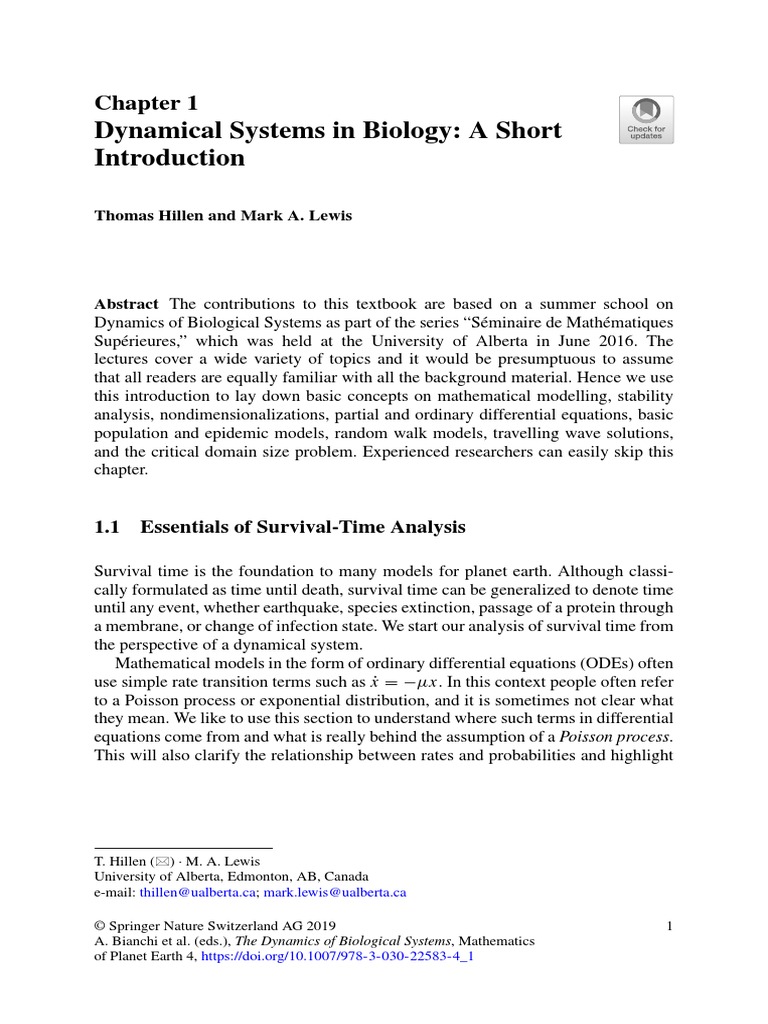 Dynamical Systems in Biology: A Short: Thomas Hillen and Mark A. Lewis ...