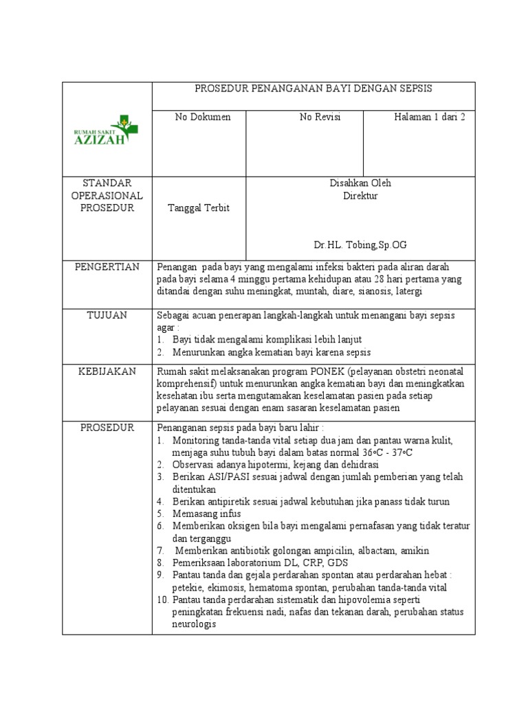 Sop Penanganan Neonatus Dengan Sepsis | PDF