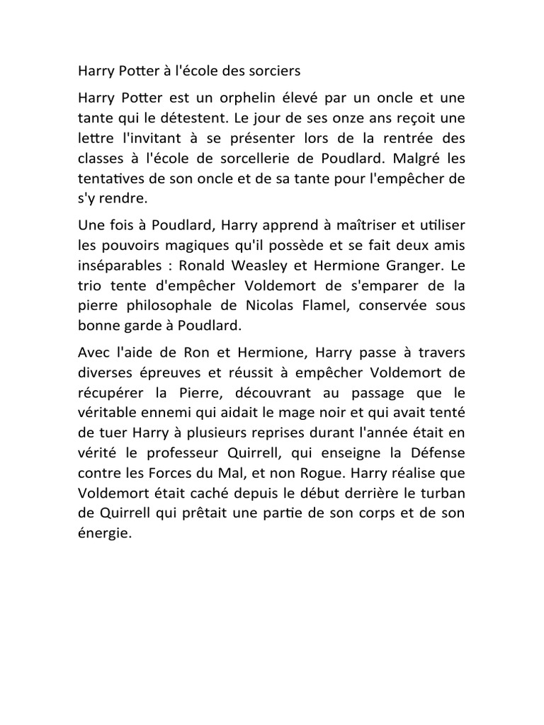Résumé de Harry Potter 1 | PDF
