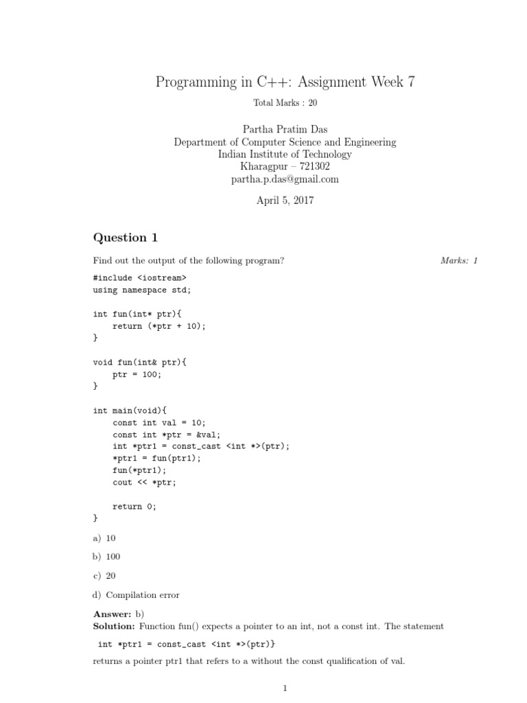 Assignment Week 7 Pdf Pointer Computer Programming Computer Programming