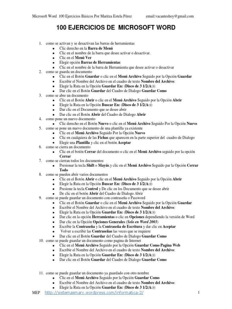 100 Ejercicios de Microsoft Word | Descargar gratis PDF | Microsoft Office | Microsoft Word