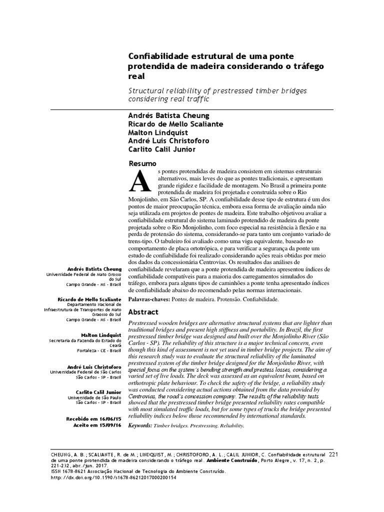 Confiabilidade de Ponte de Madeira Protendida | PDF | Estresse ...