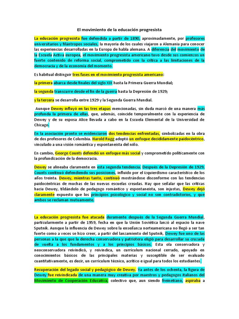 Resumen El Movimiento de La Educación Progresista | PDF | John Dewey ...