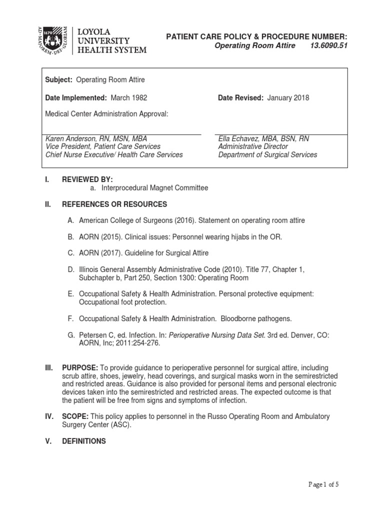 OR Attire Guidelines for Staff | PDF | Surgery | Operating Theater