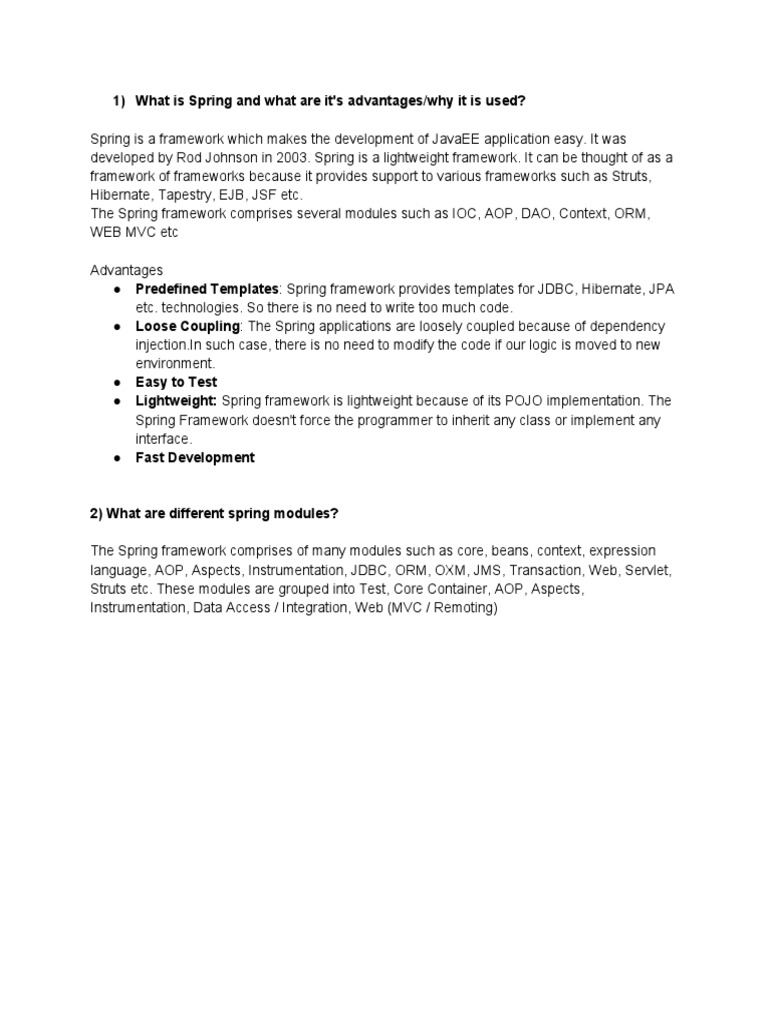 Spring Interview Questions | PDF | Spring Framework | Class (Computer Programming)