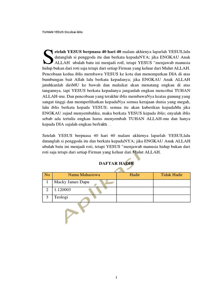TUHAN YESUS Dicobai Iblis | PDF