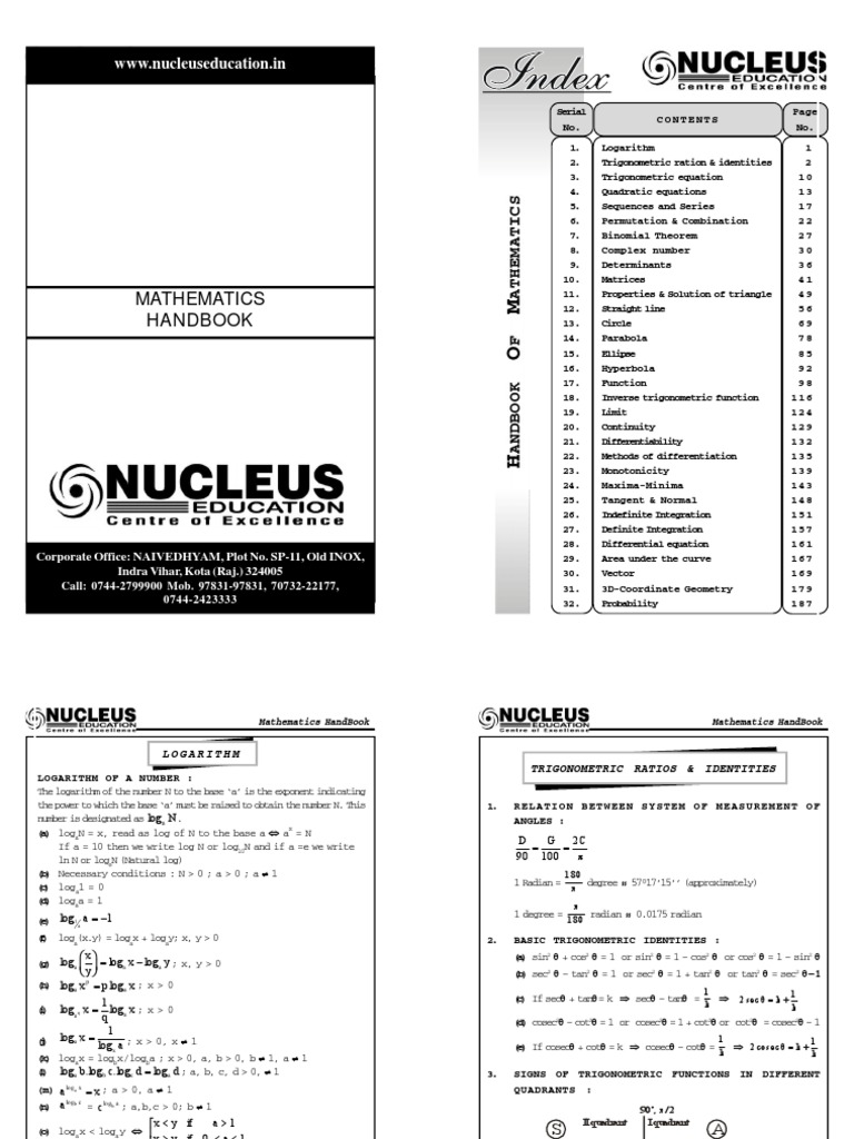 Hand Book Mathematics | PDF | Trigonometric Functions | Quadratic Equation