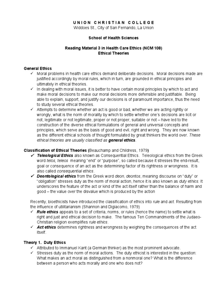 SHeS Bioethics Reading Material 3 | PDF | Autonomy | Utilitarianism