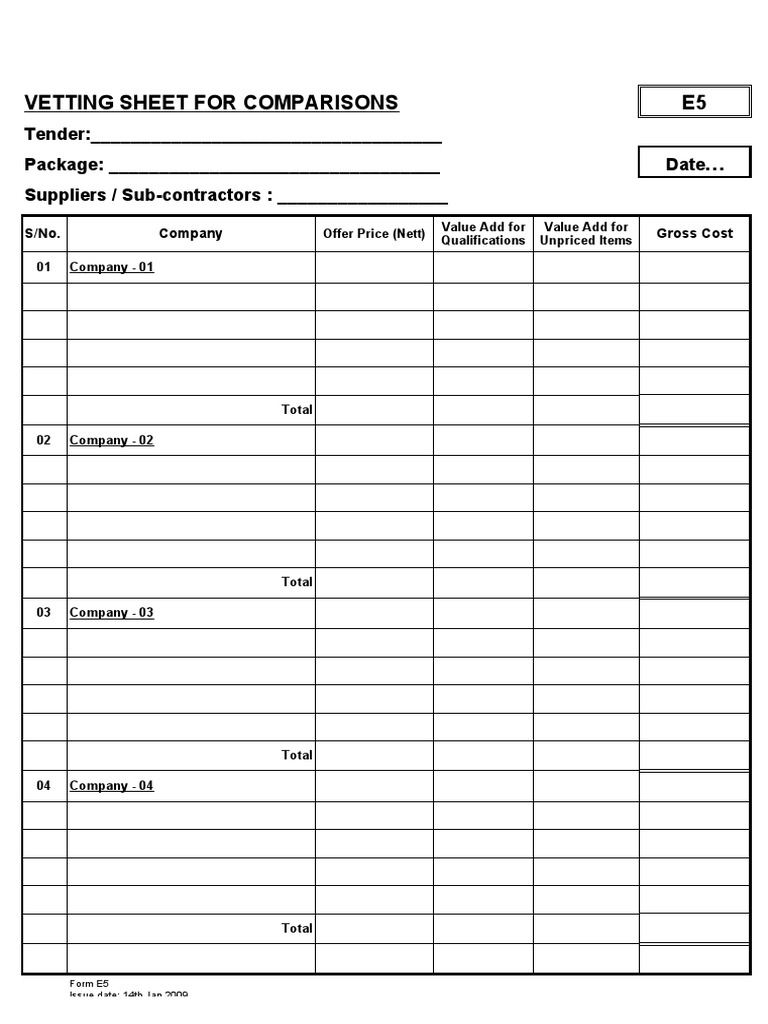 Vetting Sheet For Comparisons E5 | PDF