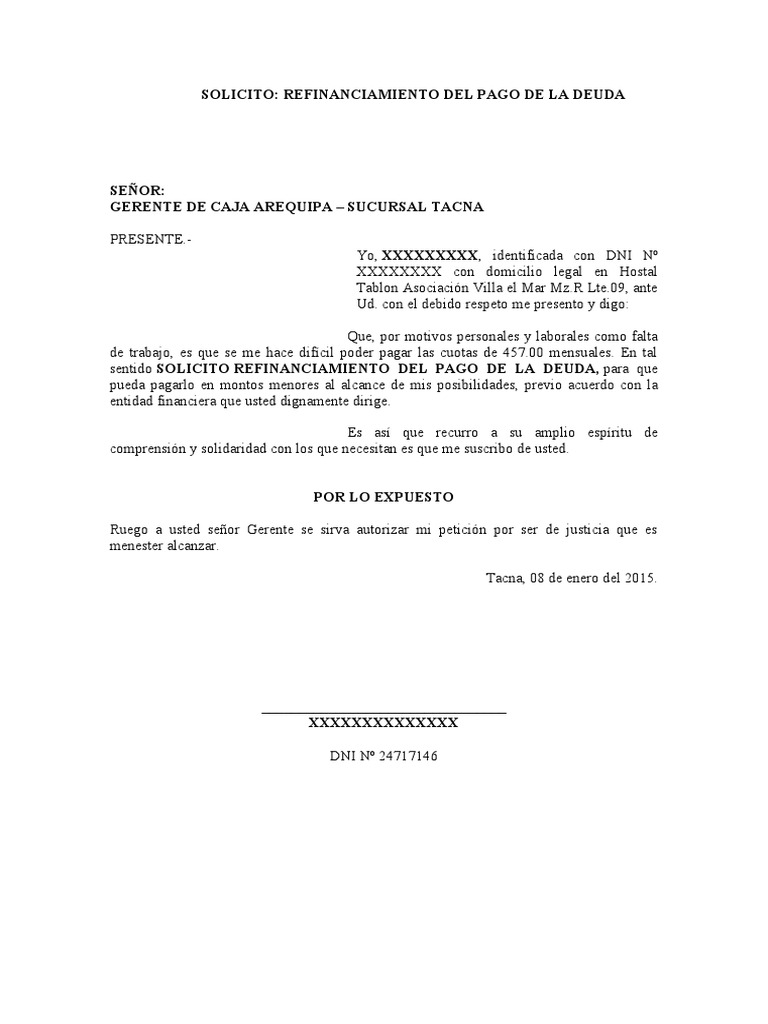 Modelo de Solicitud de Ref de Deuda | PDF