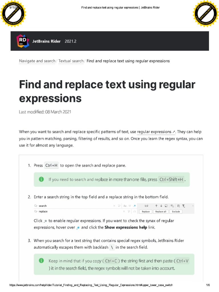 16find and Replace Text Using Regular Expressions - JetBrains Rider | PDF