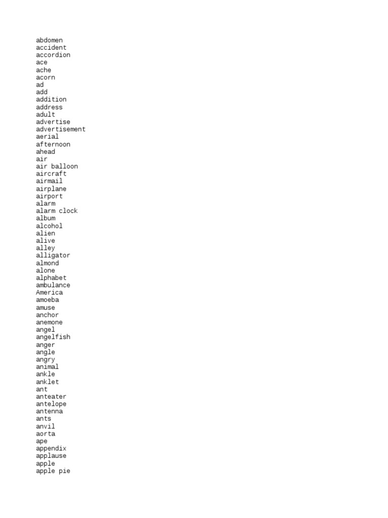 Bible Pictionary Word List