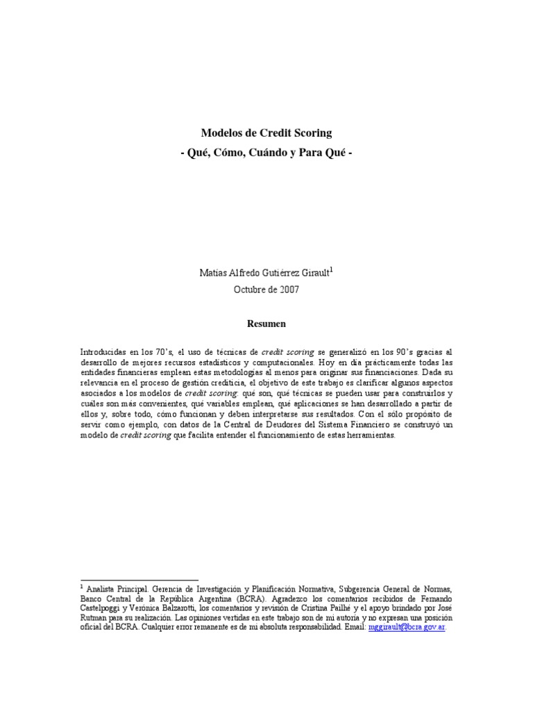 Modelos de Credit Scoring | PDF | Finanzas y dinero