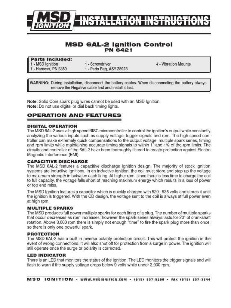MSD - 2-MSD 6 Series Ignition Instructions | PDF | Ignition System ...
