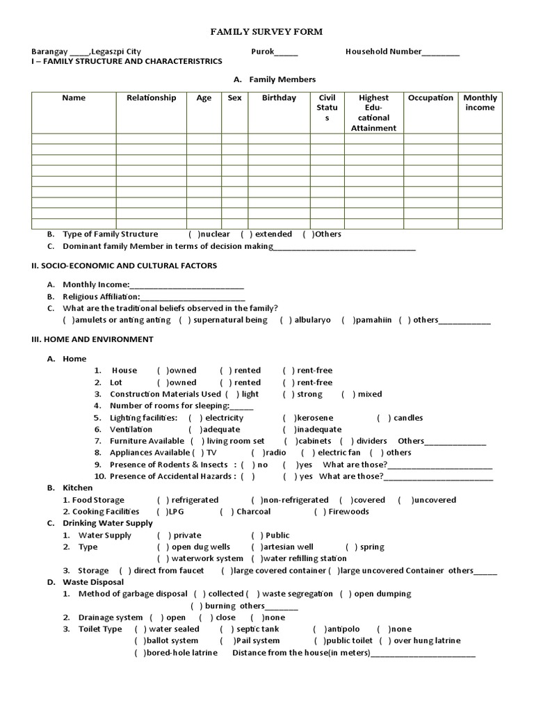 Family SURVEY FORM | PDF | Health Sciences