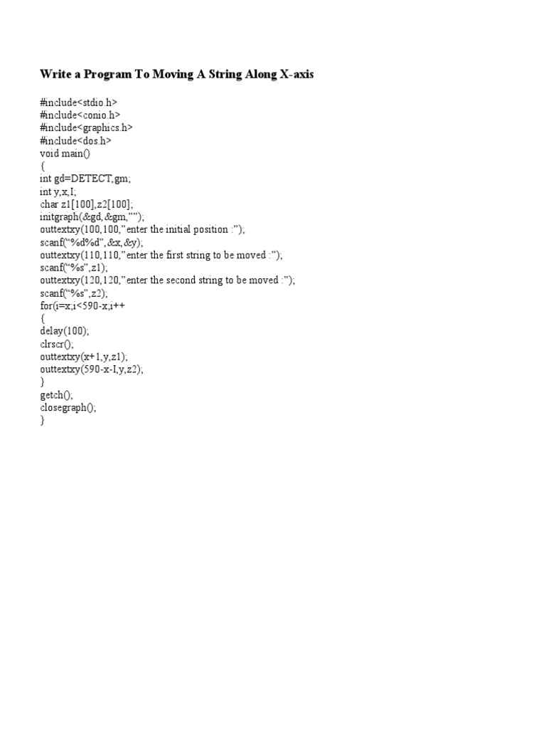 Write A Program To Moving A String Along X-Axis | Download Free PDF ...