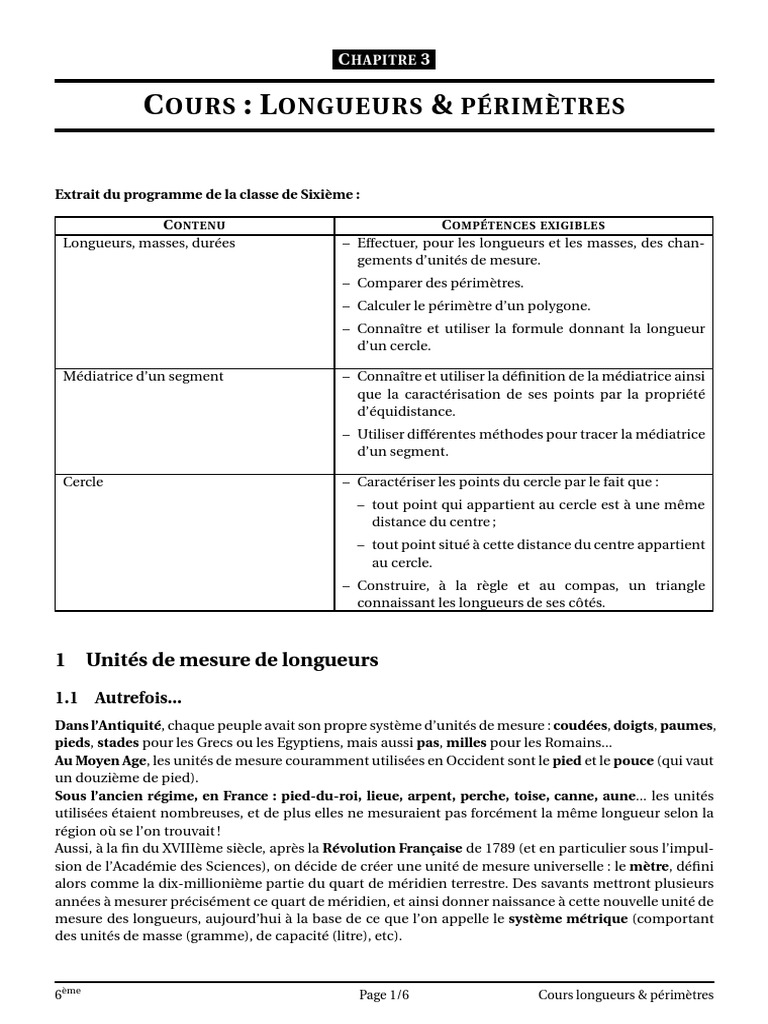 Longueurs et Périmètres 6ème | PDF | Polygone | Pi