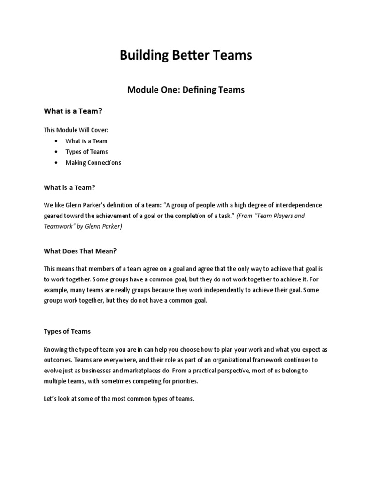 Building Better Teams | PDF | Communication | Goal