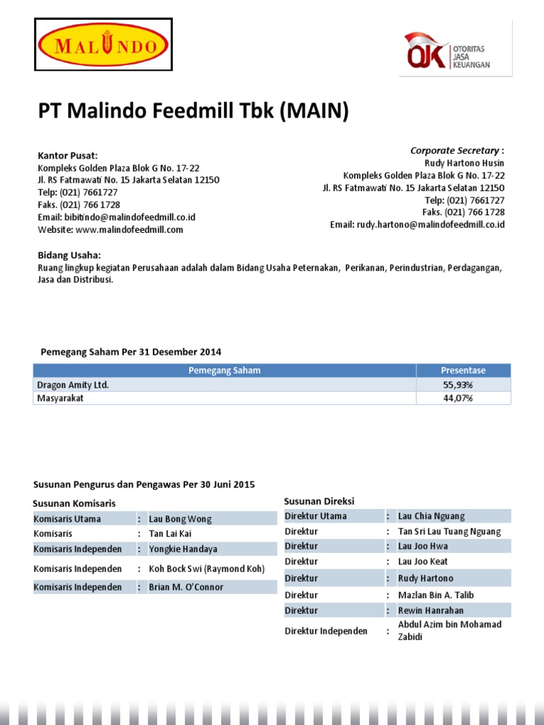 Laporan Tahunan PT Malindo Feedmill 2023 | PDF