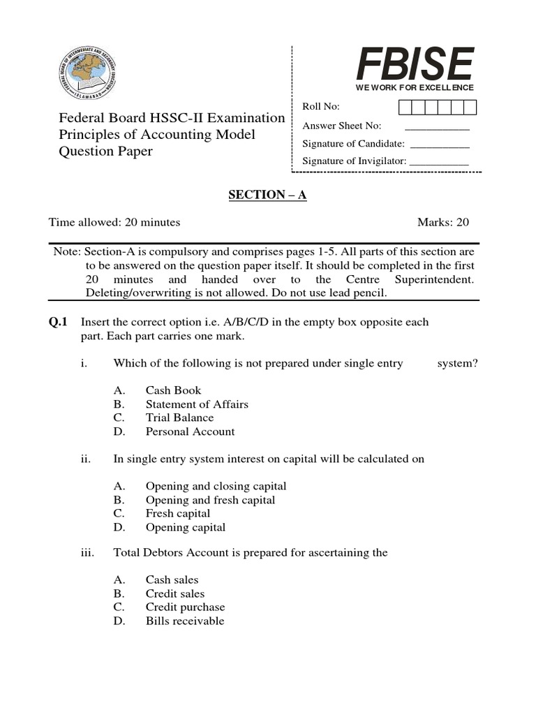 HSSC-LL Accounting Model Paper | PDF | Debits And Credits | Economies