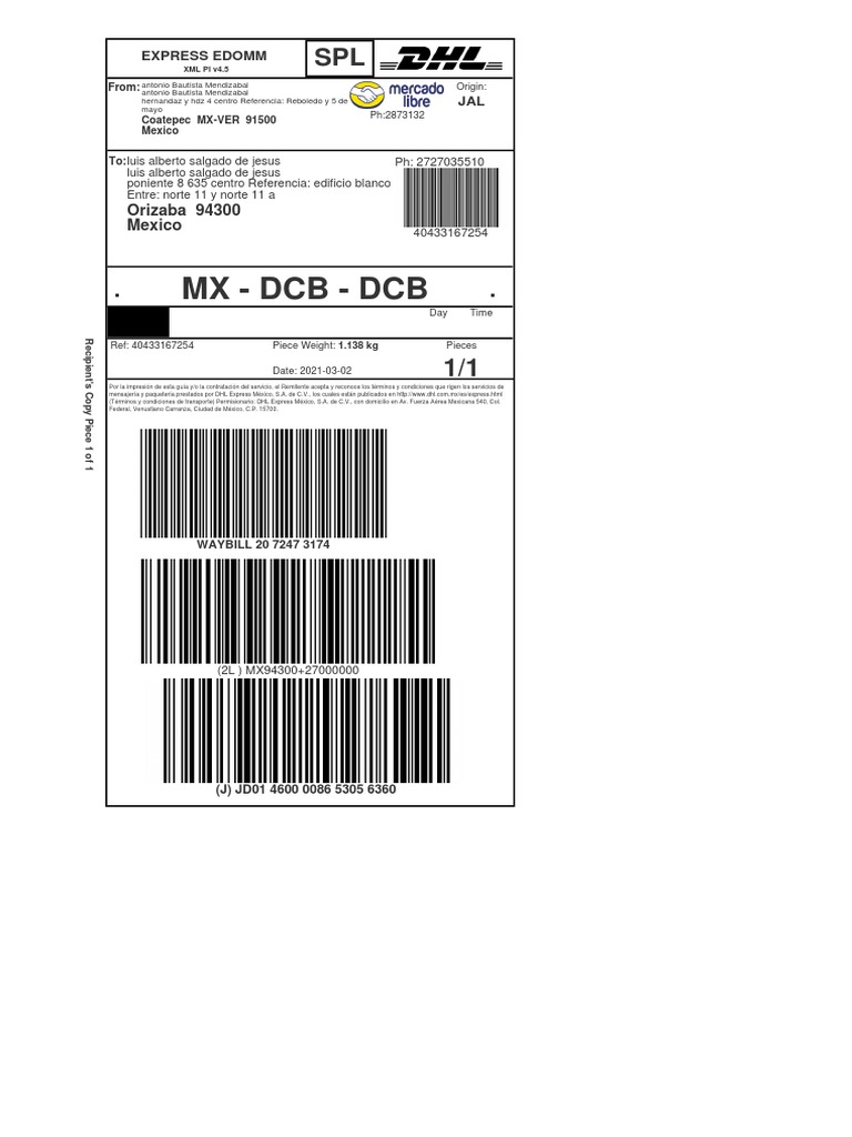 Guía de Rastreo DHL y Número de Guía | PDF