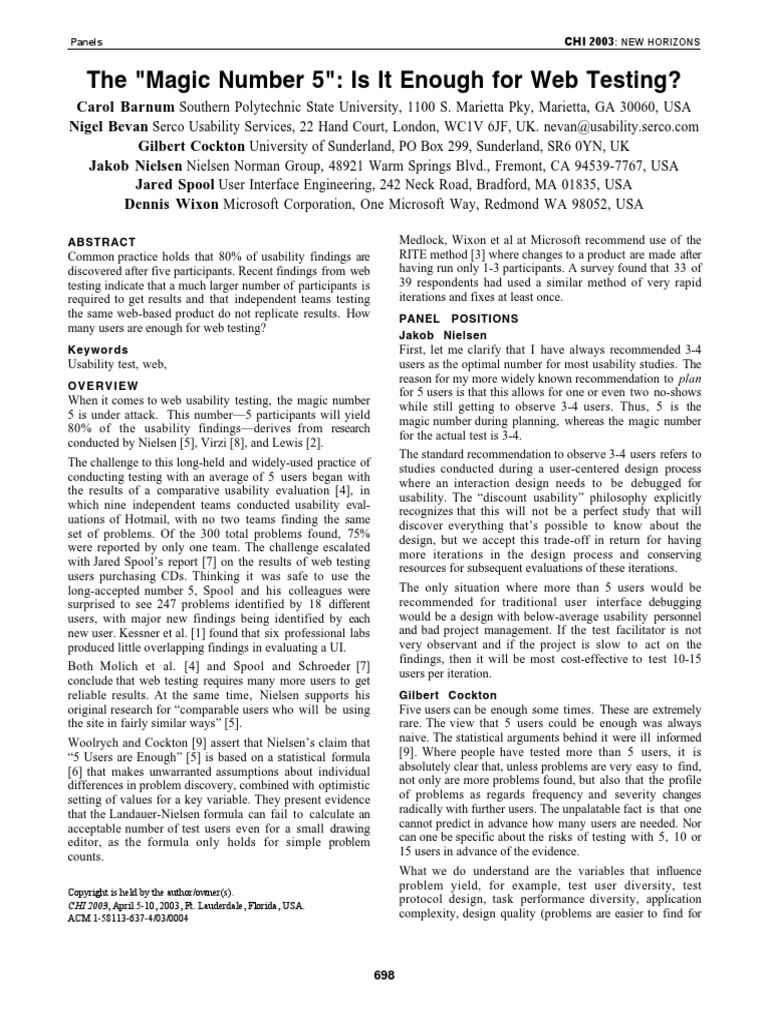 The "Magic Number 5": Is It Enough For Web Testing? | PDF | Usability ...
