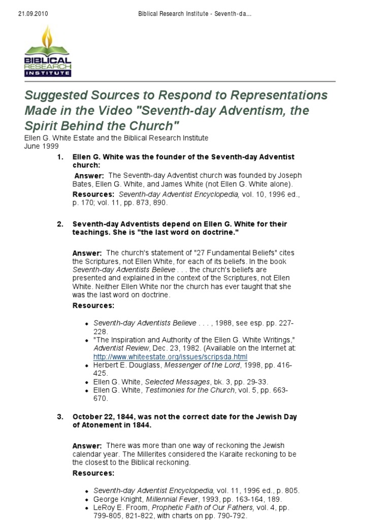 Biblical Research Institute - Seventh-Day Adventism, The | PDF ...