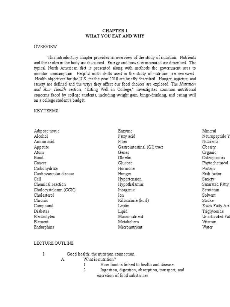 An Overview of Nutrition: Key Terms, Classes and Sources of Nutrients ...