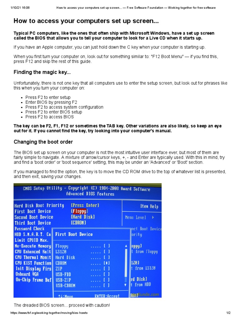 DOC01 How To Access Your Computers Set Up Screen... - Free Software ...