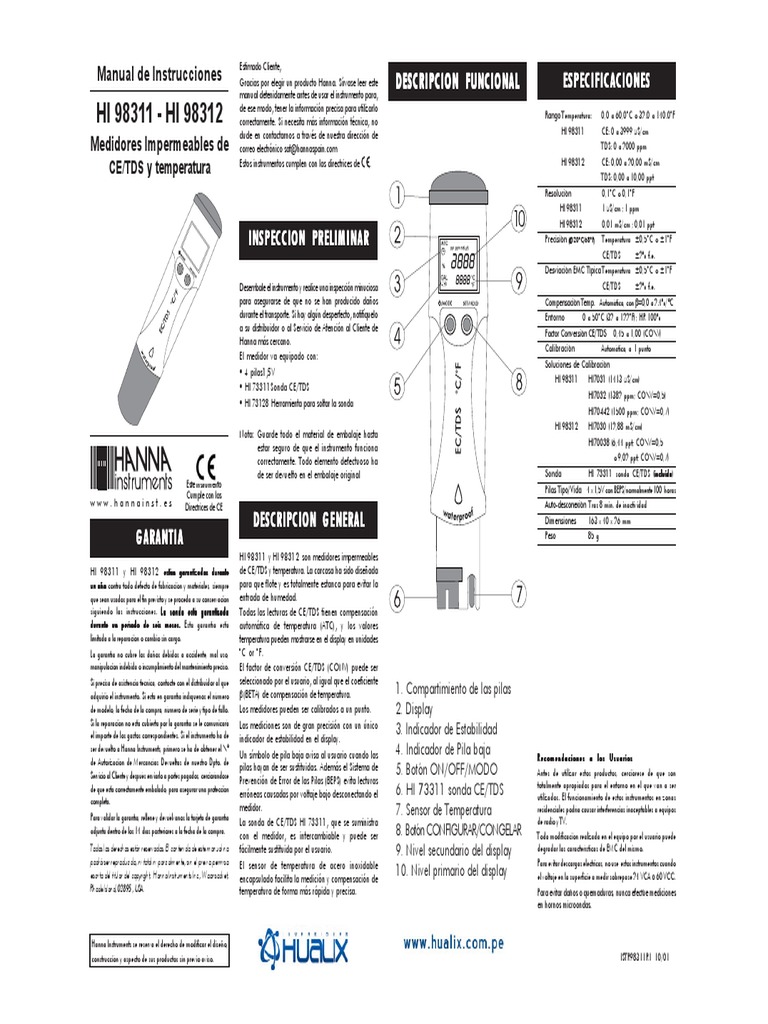 Hanna Manual Hi98311 y Hi98312 | PDF | Calibración
