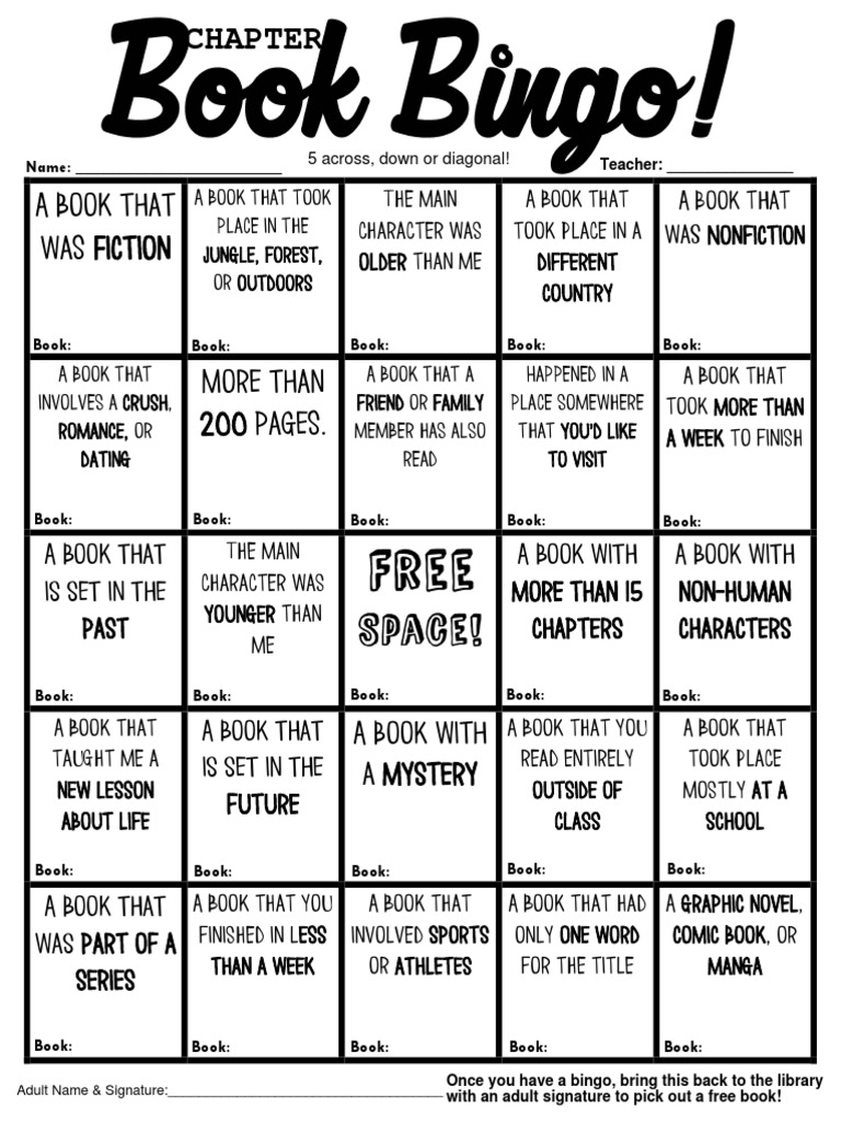 Book Bingo Reading Incentive Older Kids | PDF | Books | Comics