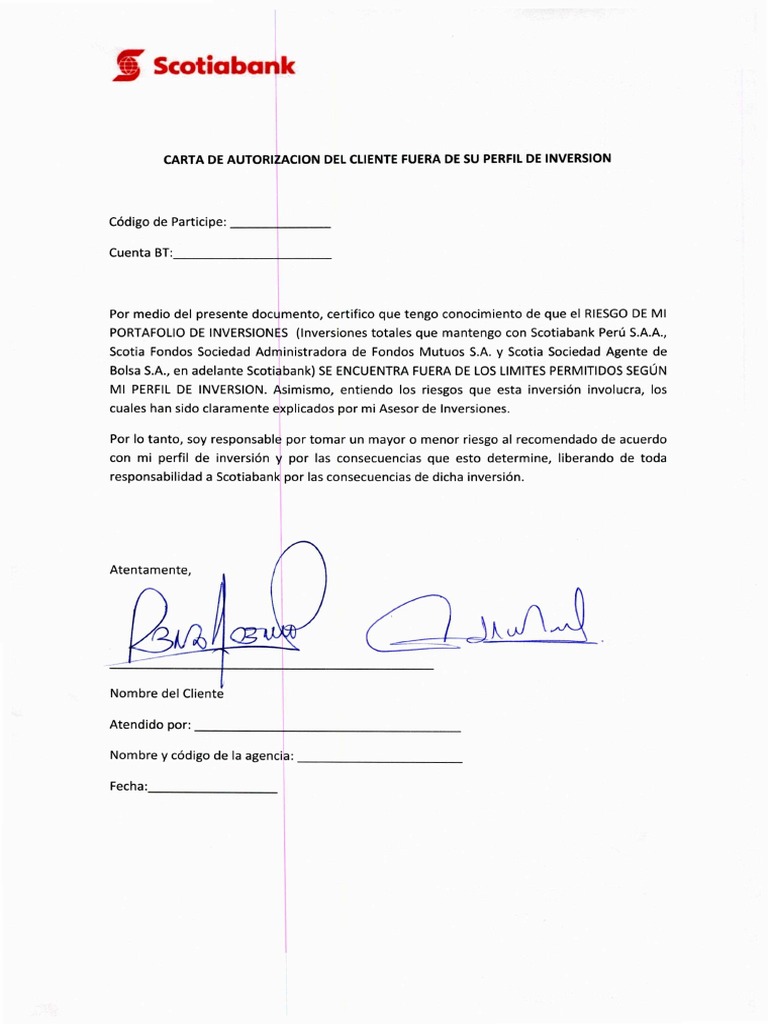 Carta de Autorizacion - Scotiabank | PDF