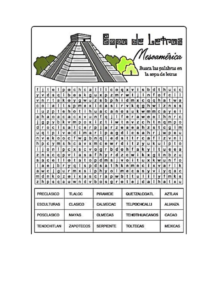 Sopa de Letras Cultura Mesoamericana | PDF