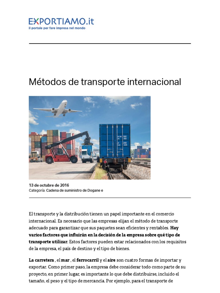 Métodos de Transporte Internacional | PDF | Transporte | Comercio