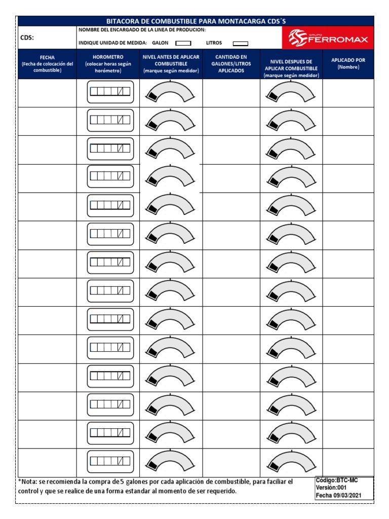 Bitacora de Combustible para Montacarga | PDF