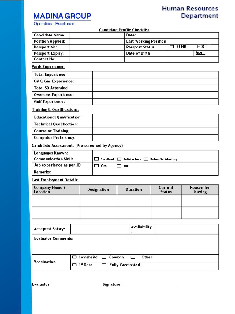 Candidate Profile Evaluation Checklist | PDF