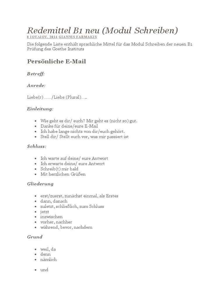 Redemittel Zum Schreiben B1 Neu | PDF