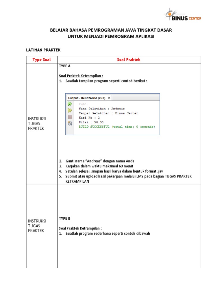 (Tugas Praktek) Belajar Bahasa Pemrograman Java Tingkat Dasar Untuk ...