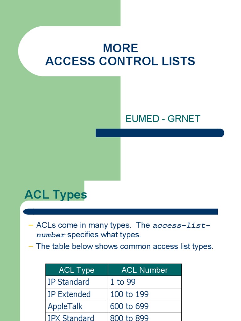 More Access Control Lists: Eumed - Grnet | PDF | Ip Address | Router (Computing)